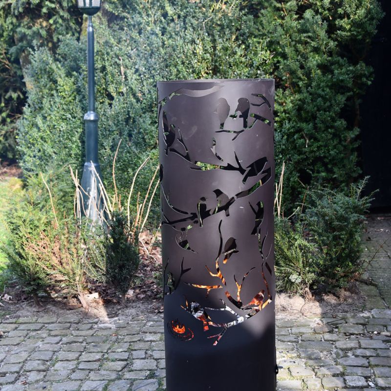 Brasero cylindre découpe oiseaux Esschert Design BV
