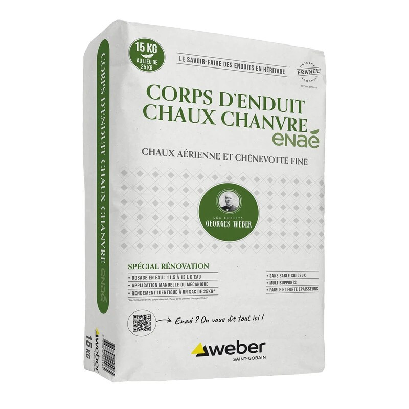 Corps d’enduit chaux-chanvre ENAÉ – Ultra allégé, rénovation & neuf – 15 kg